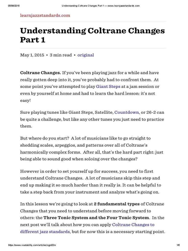 Understanding Coltrane Changes Part 1 - WWW - Learnjazzstandards | PDF ...