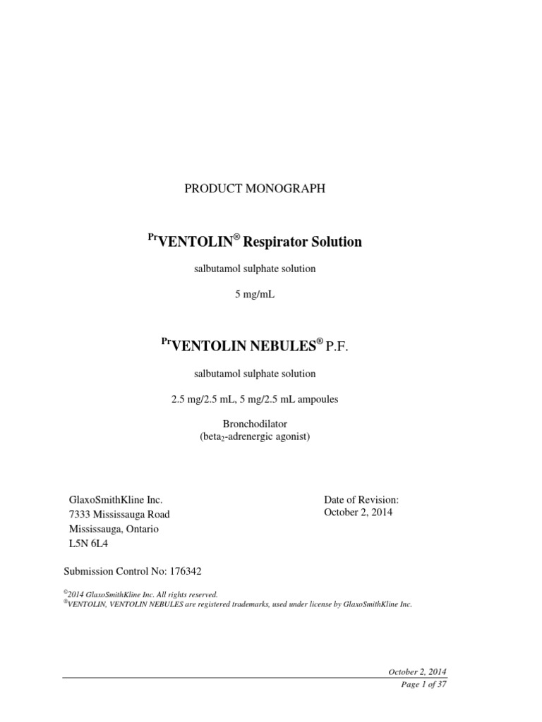 Ventolin Respirator Solution: Product Monograph | PDF | Asthma ...