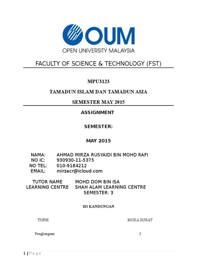 Mpu3123 Tamadun Islam Dan Tamadun Asia Semester May 2015 Assignment | PDF