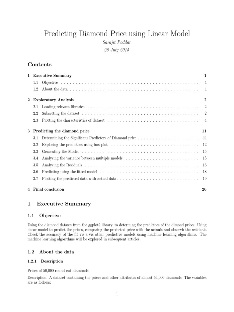 Predicting Diamond Price Using Linear Model Pdf Errors And Residuals Coefficient Of