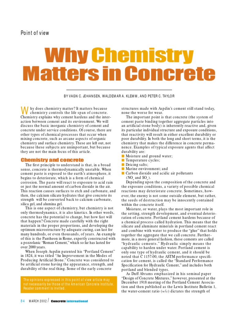 Chemistry's Role in Concrete Durability | PDF | Concrete | Hydroxide
