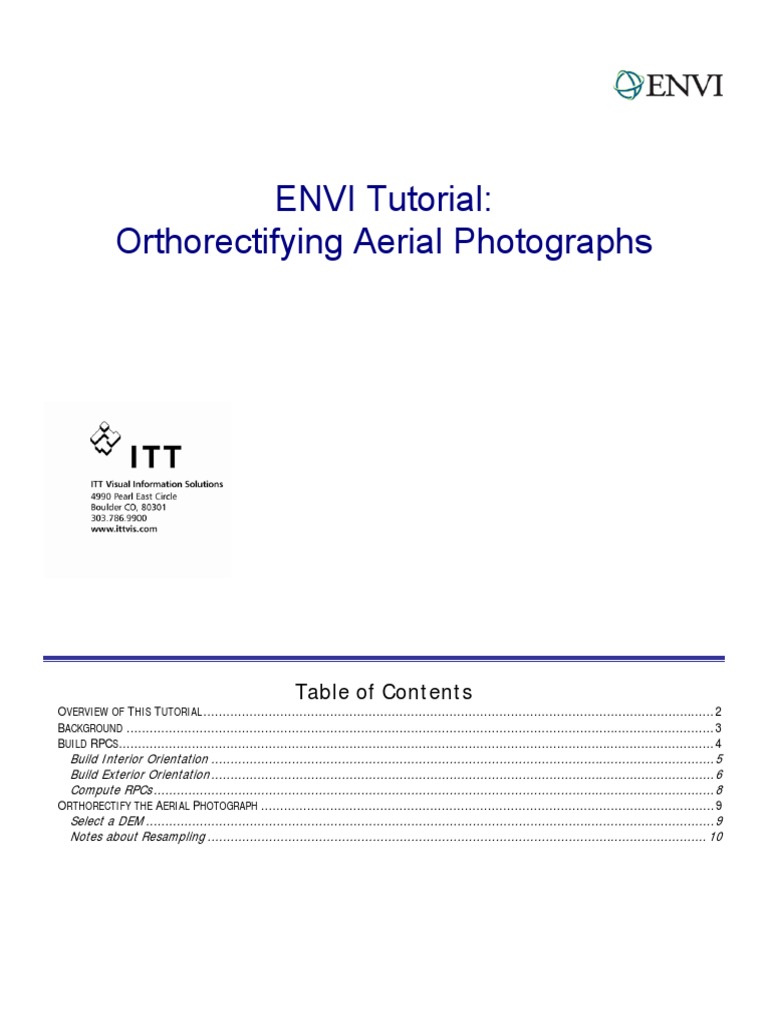 ENVI Tutorial: Orthorectifying Aerial Photographs: Verview of HIS Utorial Ackground Uild S | PDF ...