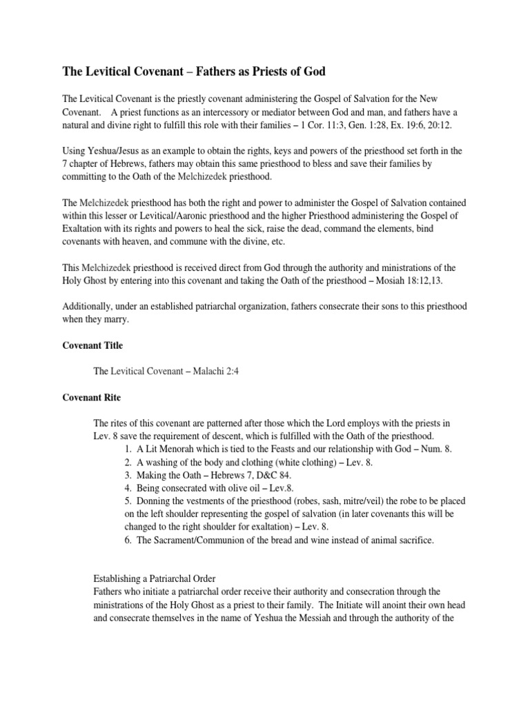 The Levitical Covenant | PDF | Priest | Consecration