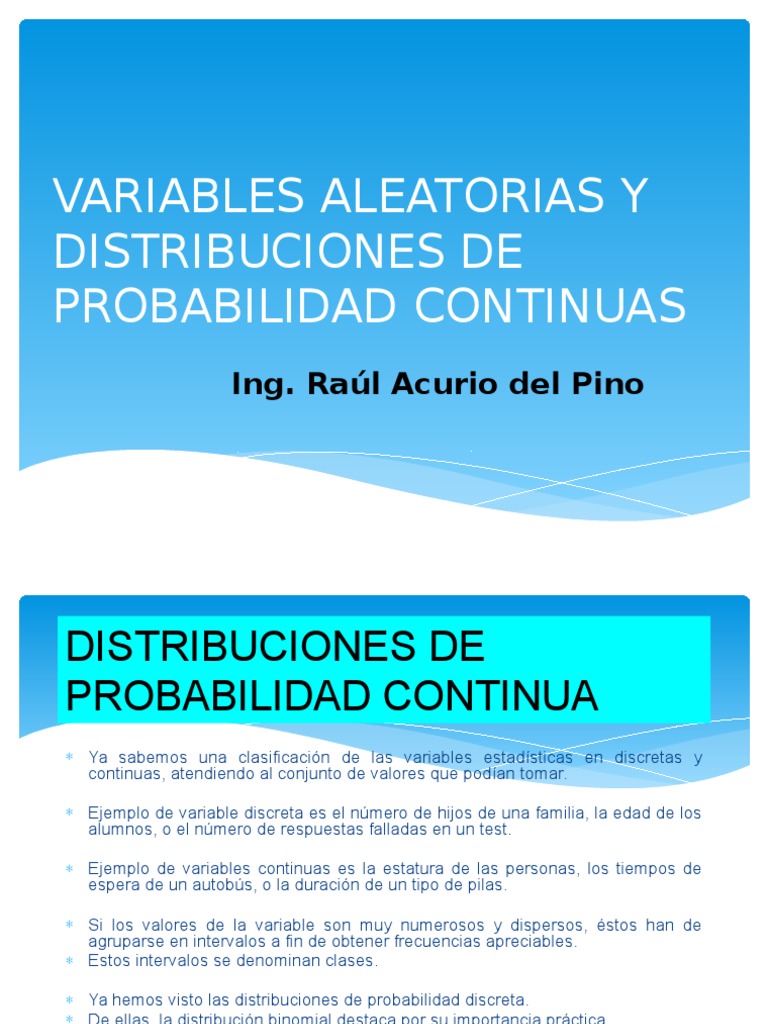 Variable Aleatoria y Distribucion de Probabilidad Continua | Descargar gratis PDF | Función de ...