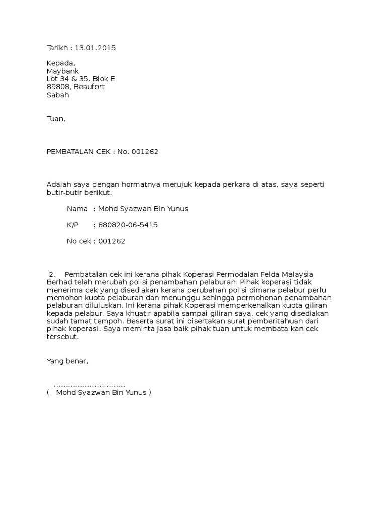 Contoh Surat Permohonan Pembatalan Cek Bank Frank Nol - vrogue.co