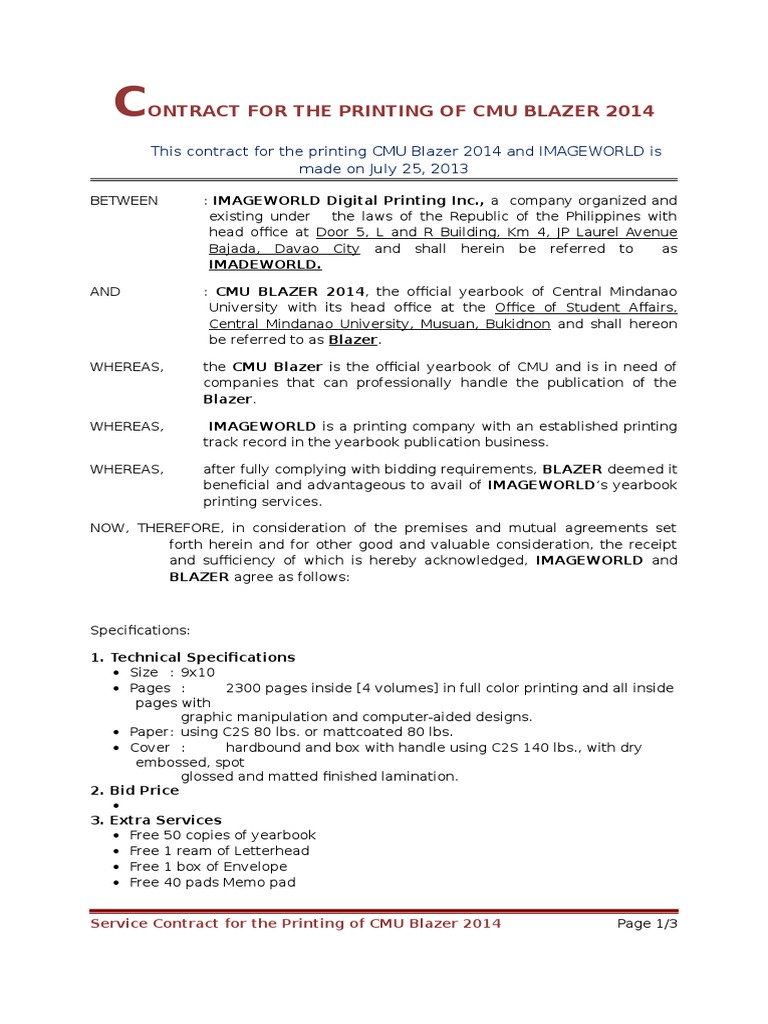 Contract For The Printing of Cmu Blazer 2014 | PDF | Government | Business