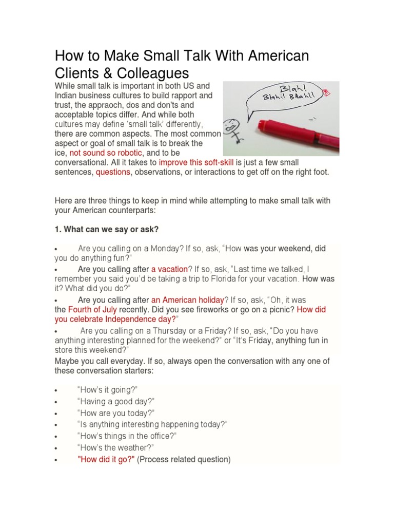 Small Talk Tips for American Clients | PDF | Conversation | Nonverbal ...