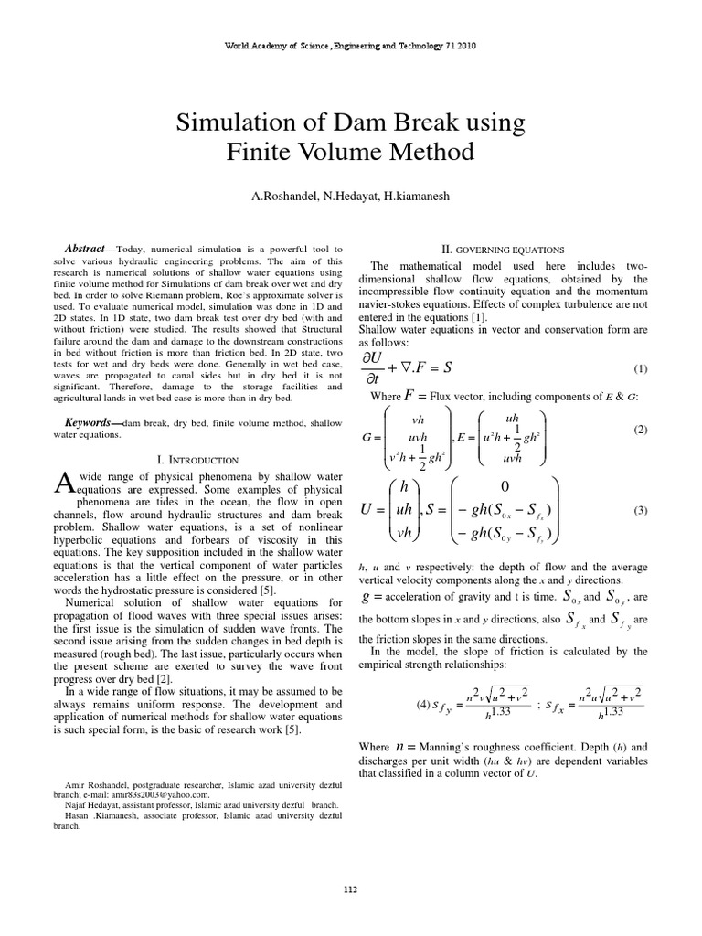 Finite Volume For Dam Break | PDF | Equations | Classical Mechanics