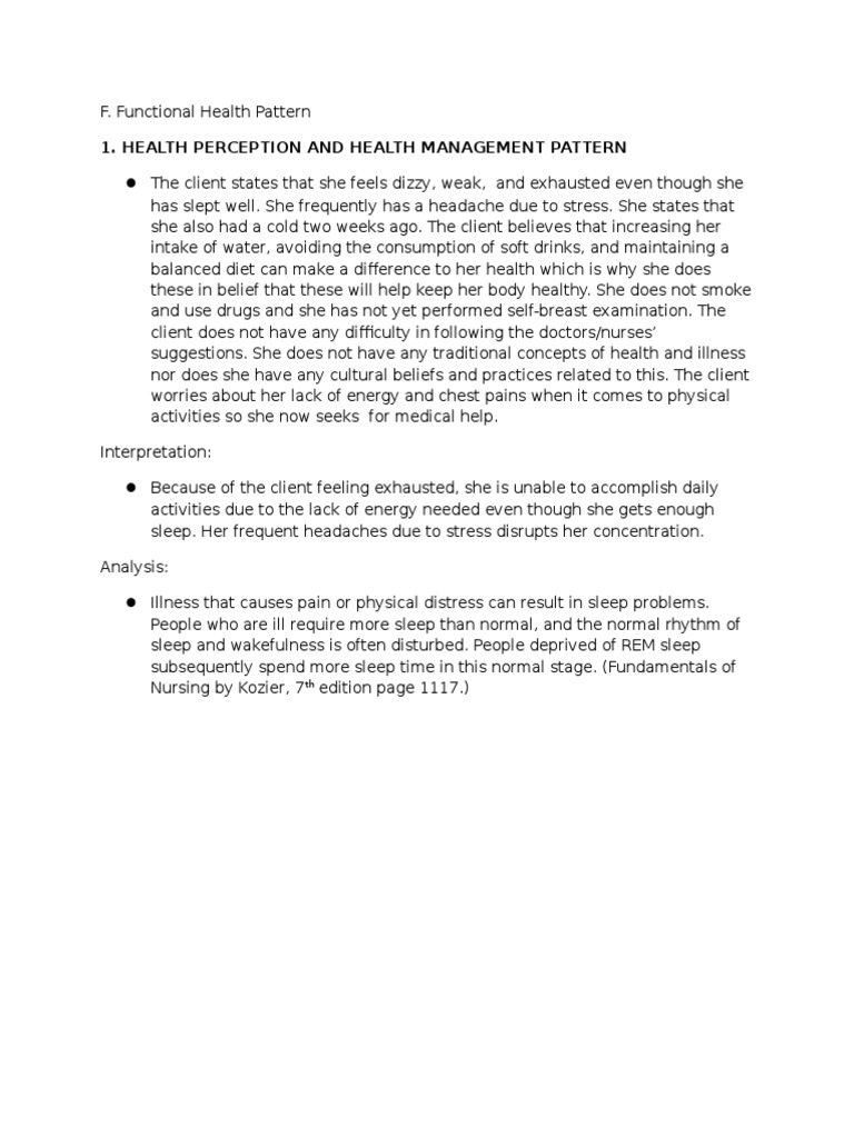Health Perception and Health Management Pattern (Nanquil) | PDF | Self ...