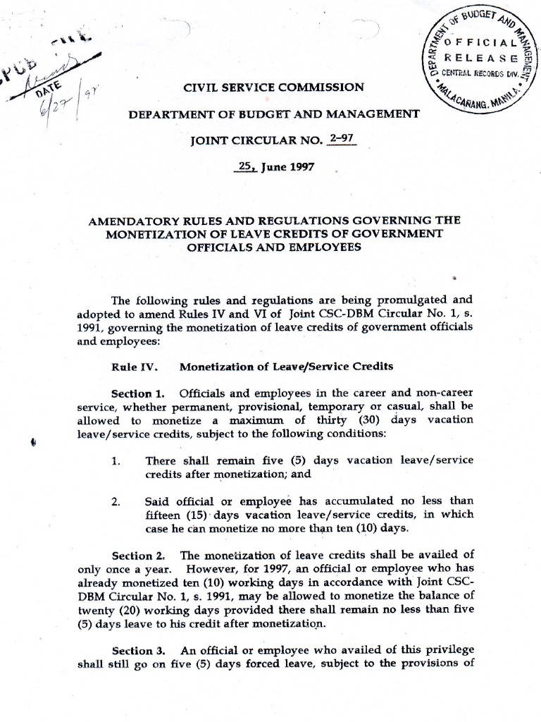 CSC DBM Circular No2 97 | PDF
