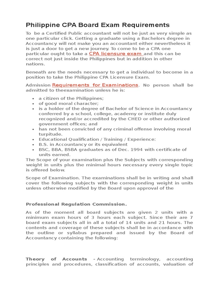 Philippine CPA Board Exam Requirements | PDF | Certified Public ...