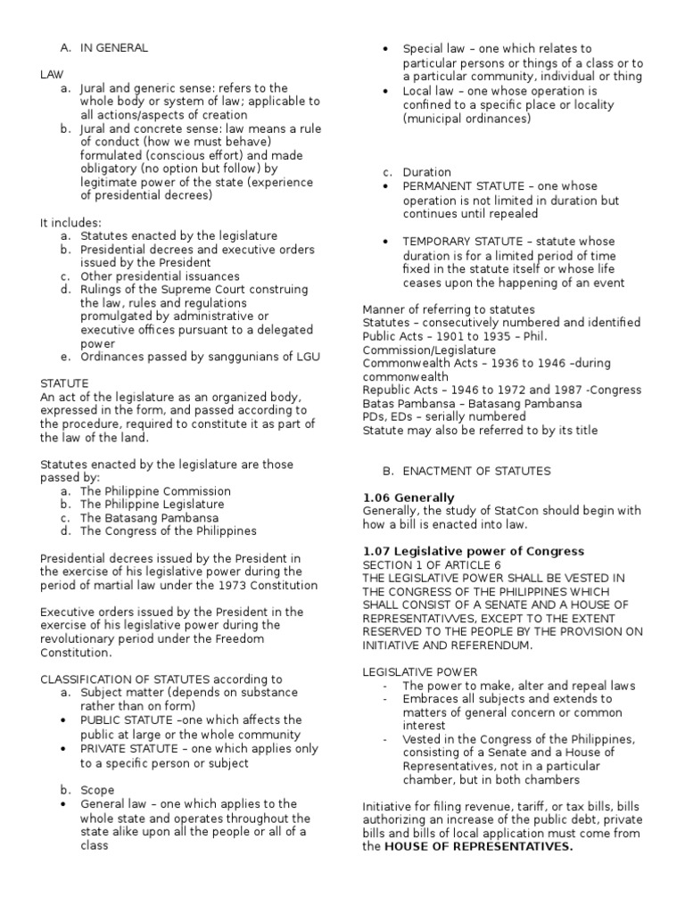 Statcon Reviewer | PDF | Standing (Law) | Bill (Law)