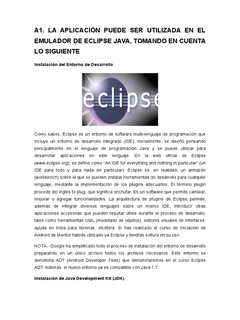 Guía de Instalación Eclipse ADT y JDK | PDF | Entorno de desarrollo ...