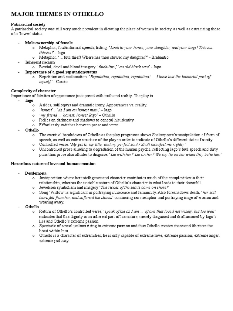 Major Themes in Othello | PDF | Iago | Othello