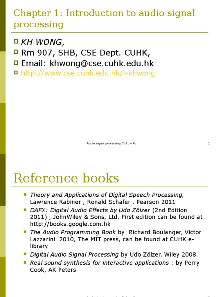 Chapter 1: Introduction To Audio Signal Processing: KH Wong | Download Free PDF | Sampling ...