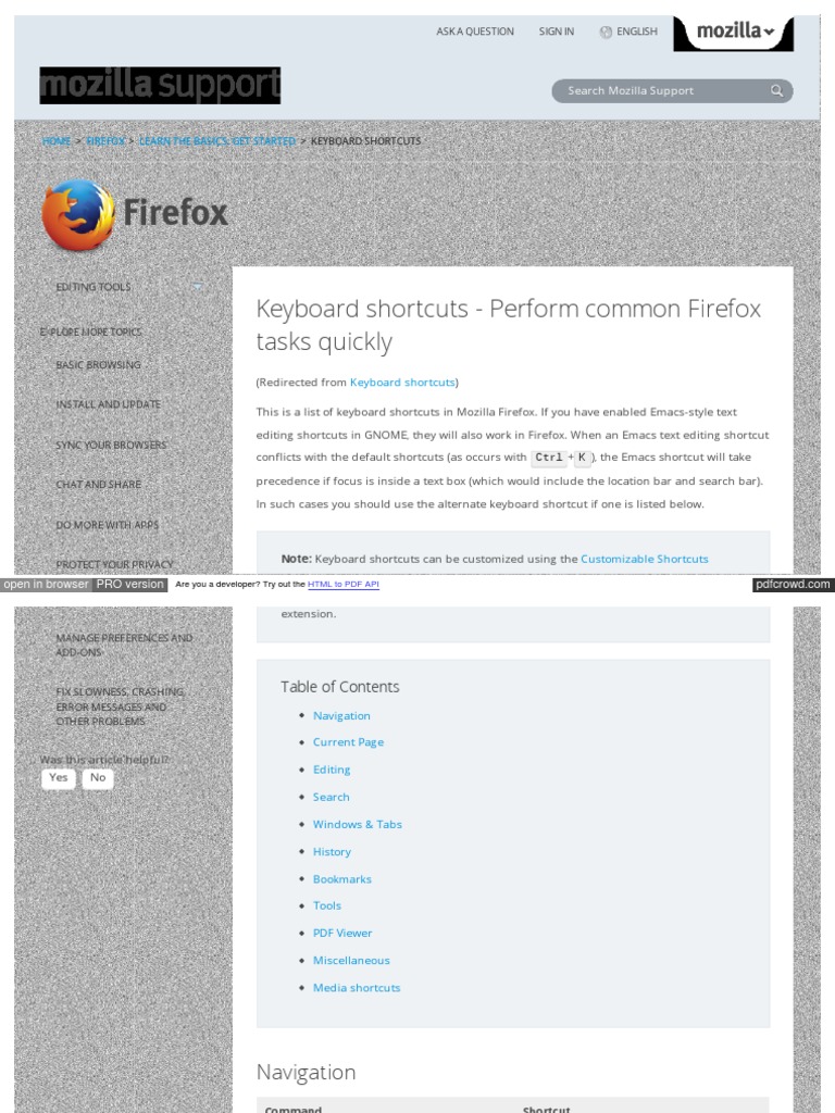 Mozilla Firefox Shortcuts | PDF | Firefox | Tab (Gui)