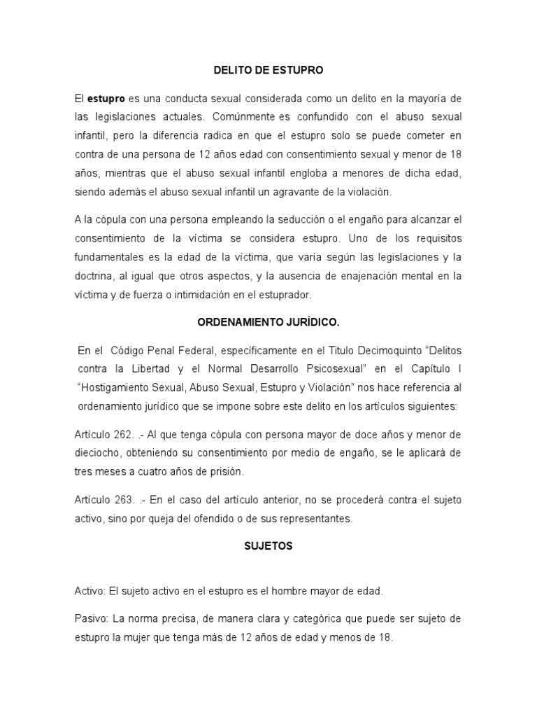 Delito de Estupro | PDF | Abuso sexual | Violación