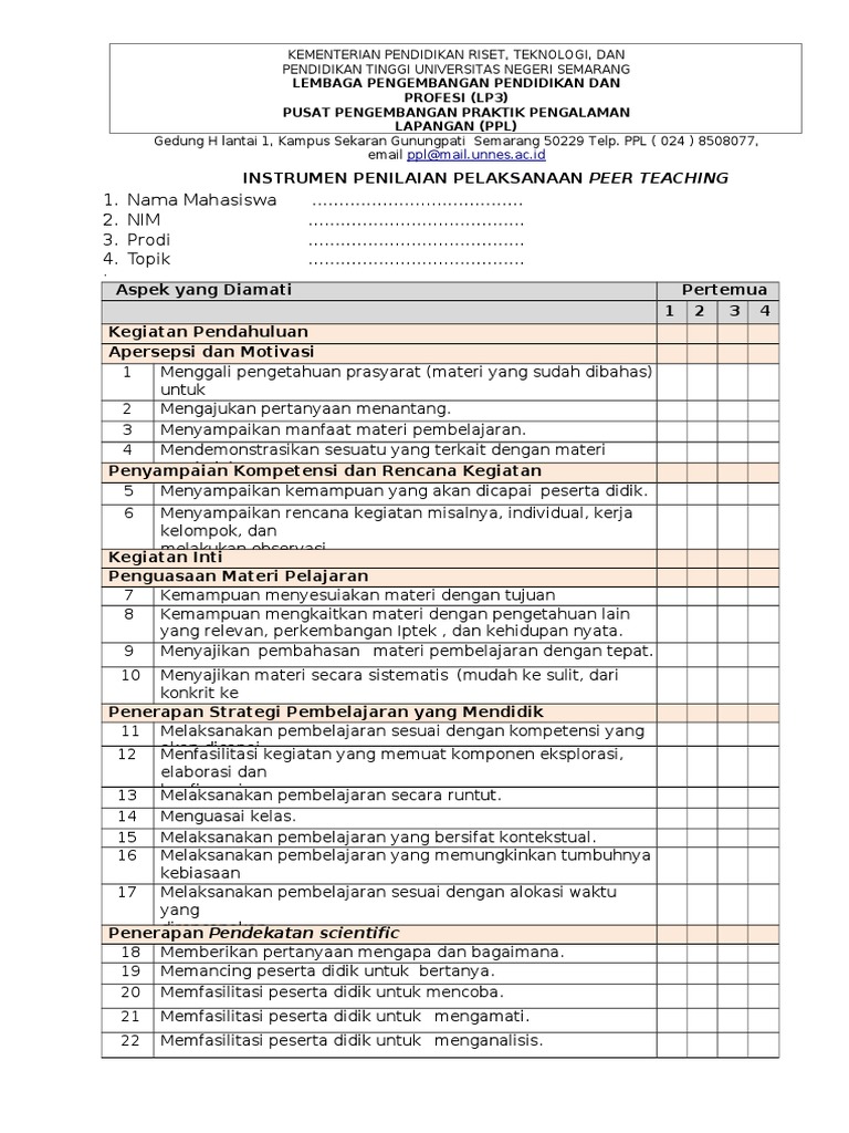 Instrumen Penilaian Peer Teaching 2015 - 20150727075932 | PDF