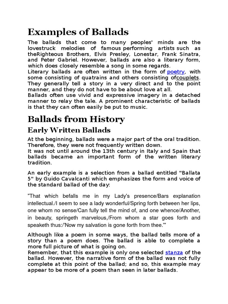 Examples of Ballads | PDF | Ballad | Poetry