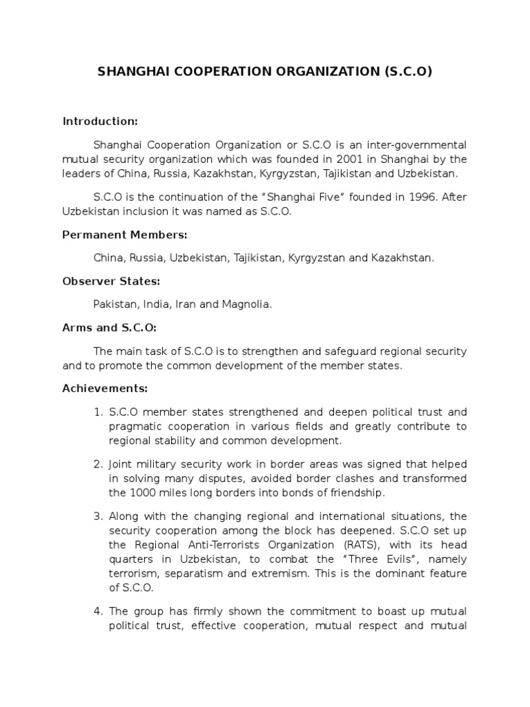 Organizations (SAARC, SCO, UNO, ECO) | PDF | Economic And Monetary ...