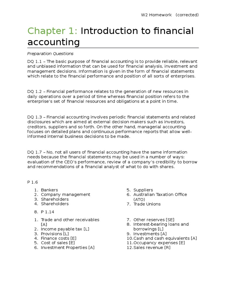 Introduction To Financial Accounting: Preparation Questions | PDF ...