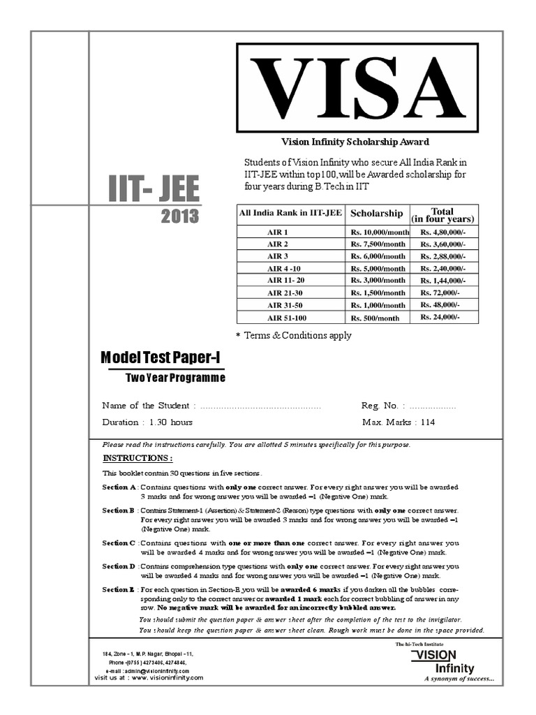 IIT-JEE Model Test Paper 2010 Two Year | PDF | Mole (Unit) | Atoms