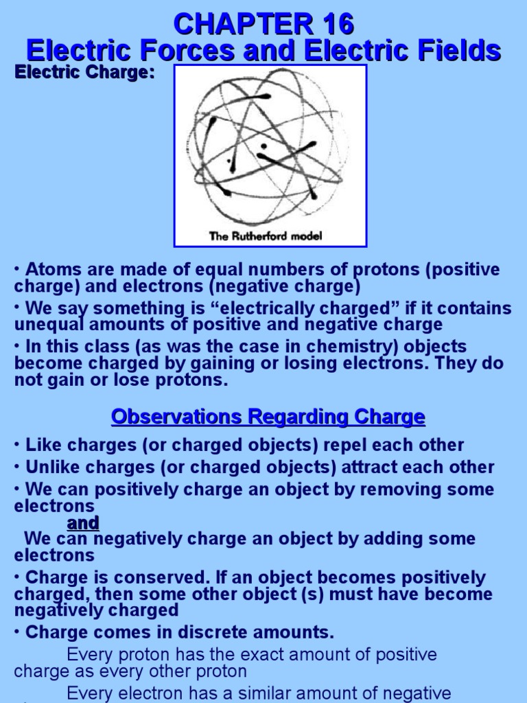 Chapter 16 Electric Forces and Electric Fields | PDF | Electric Charge | Electron