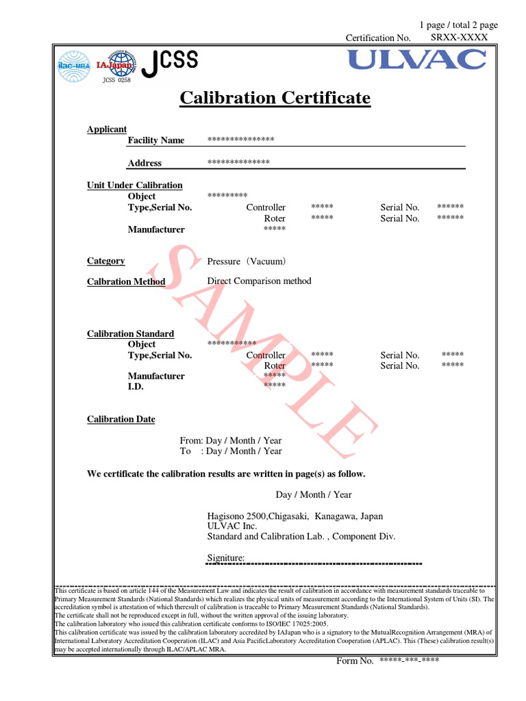 Sample: Calibration Certificate | PDF | Calibration | Confidence Interval