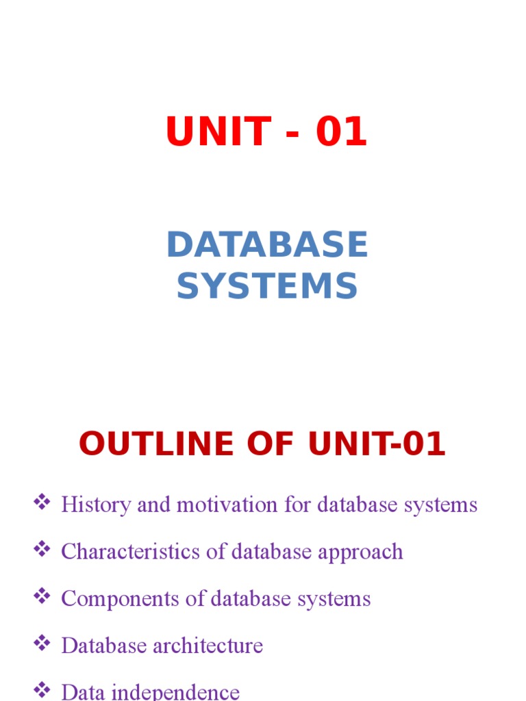 UNIT - 01: Database Systems | PDF | Art | Computers