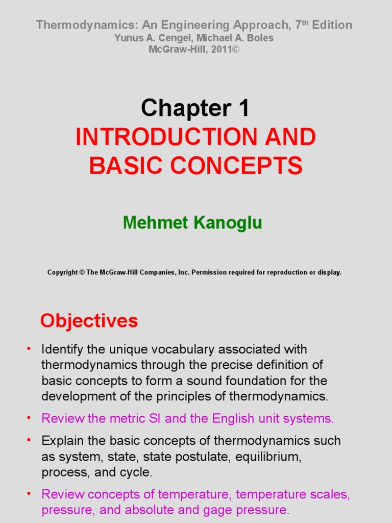 Introduction and Basic Concepts: Mehmet Kanoglu | PDF | Thermodynamic Equilibrium | Temperature