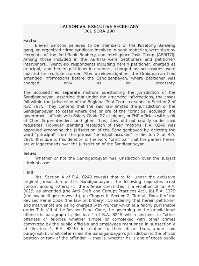 01 Lacson Vs Exec Sec | PDF | Prosecutor | Crime & Violence
