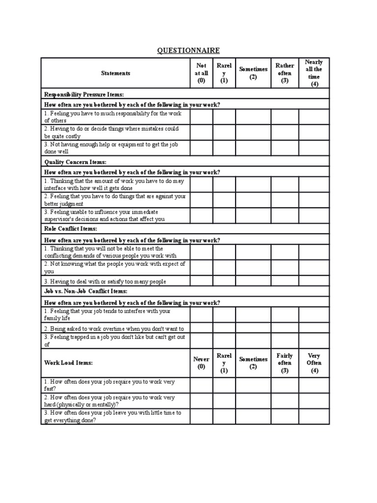 Questionnaire On Measuring Job Stress | PDF | Career & Growth