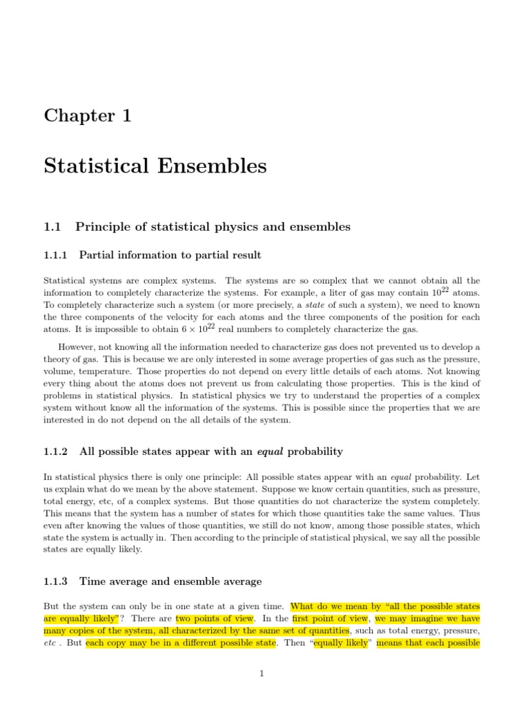1.1 Principle of Statistical Physics and Ensembles | PDF | Statistical ...