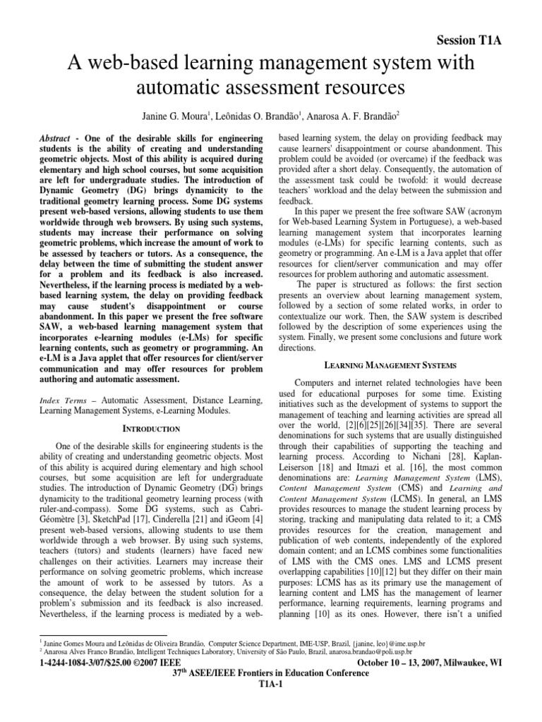 A Web Based LMS With Auto Assessment Resources | PDF | Educational ...