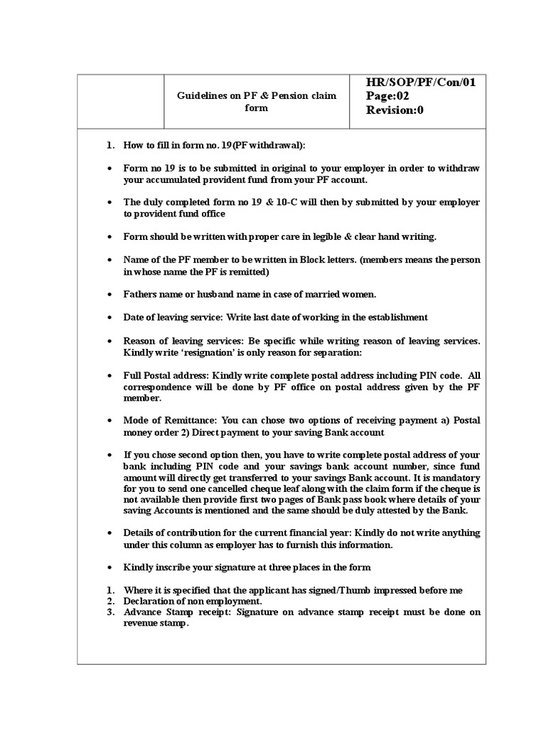 SOP PF Withdrawal Claim Forms | PDF | Money Order | Cheque