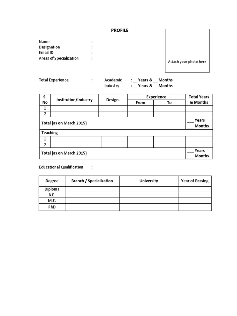 Faculty Profile Format Pdf