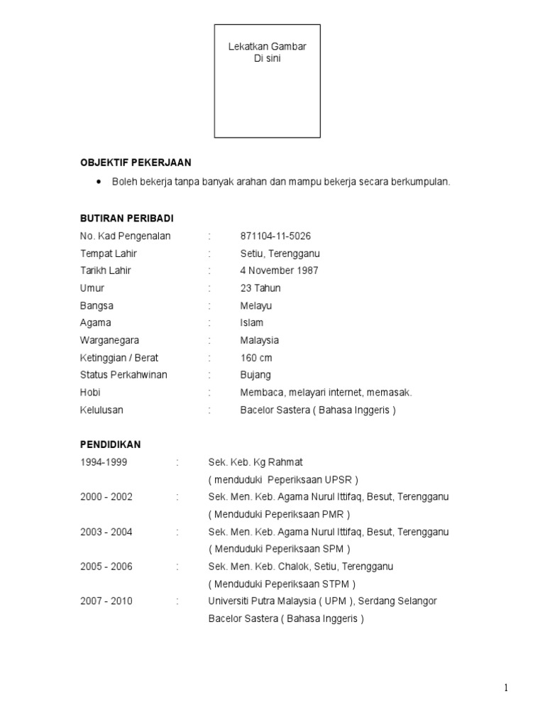Contoh Resume Bahasa Melayu | PDF