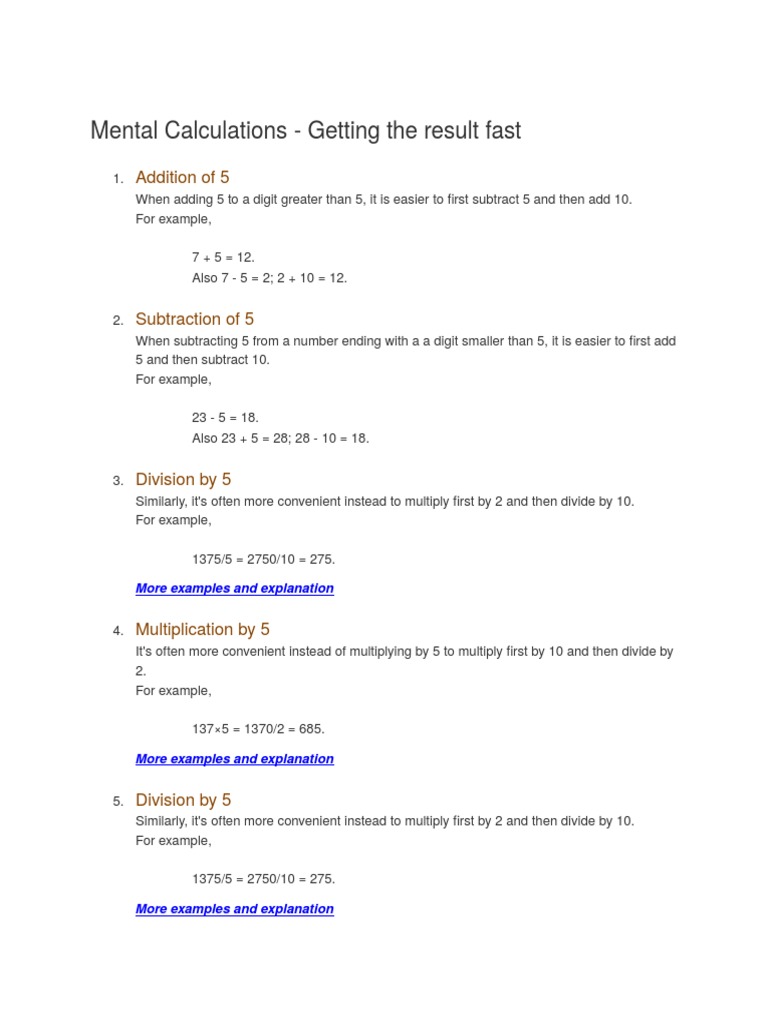 Calculation Techniques | PDF | Multiplication | Subtraction