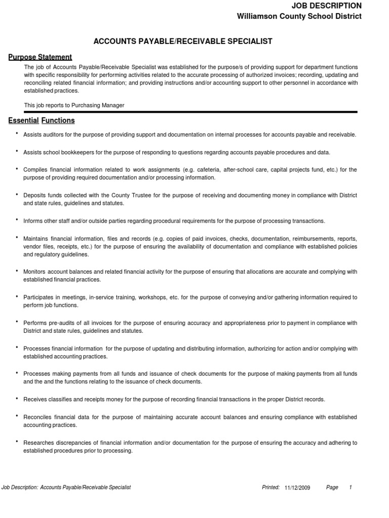 Accounts Payable/Receivable Specialist Role | PDF | Accounts Payable ...