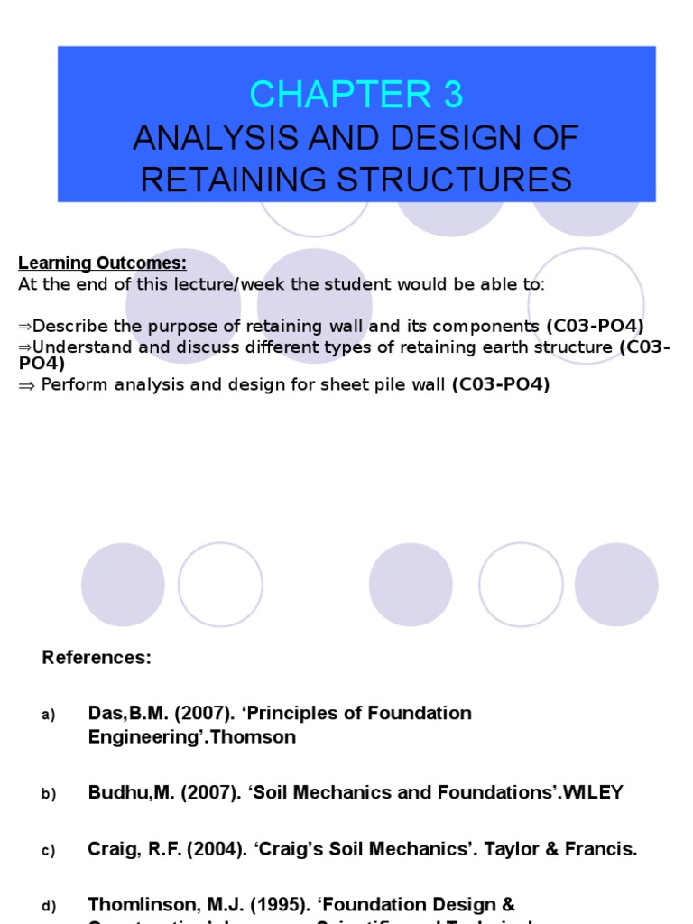 Analysis and Design of Retaining Structures: Learning Outcomes | PDF ...