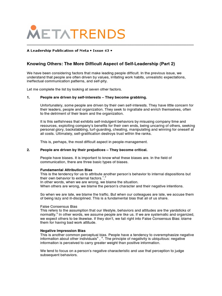 The Difficult Aspect of Self Leadership | PDF | Bias | Leadership