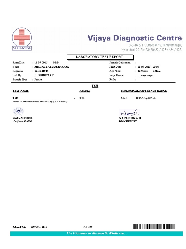 Laboratory Test Report: Male 22 Years | PDF | Cholesterol | White Blood ...