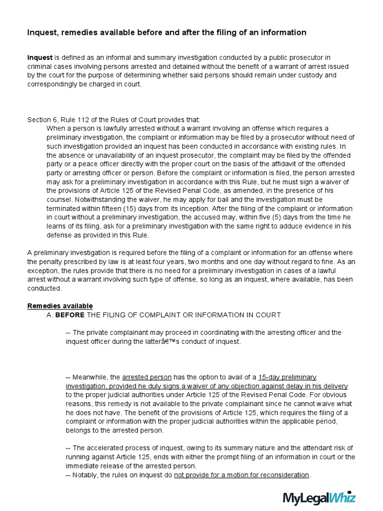 Inquest, Remedies Available Before and After The Filing of An ...