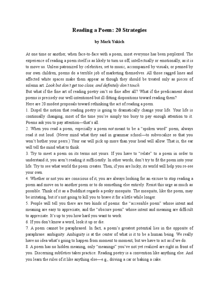 20 Strategies for Reading Poetry | PDF
