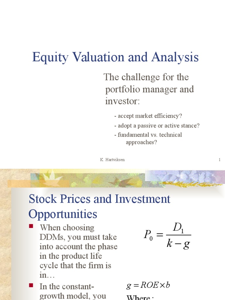 Equity Valuation and Analysis: The Challenge For The Portfolio Manager ...