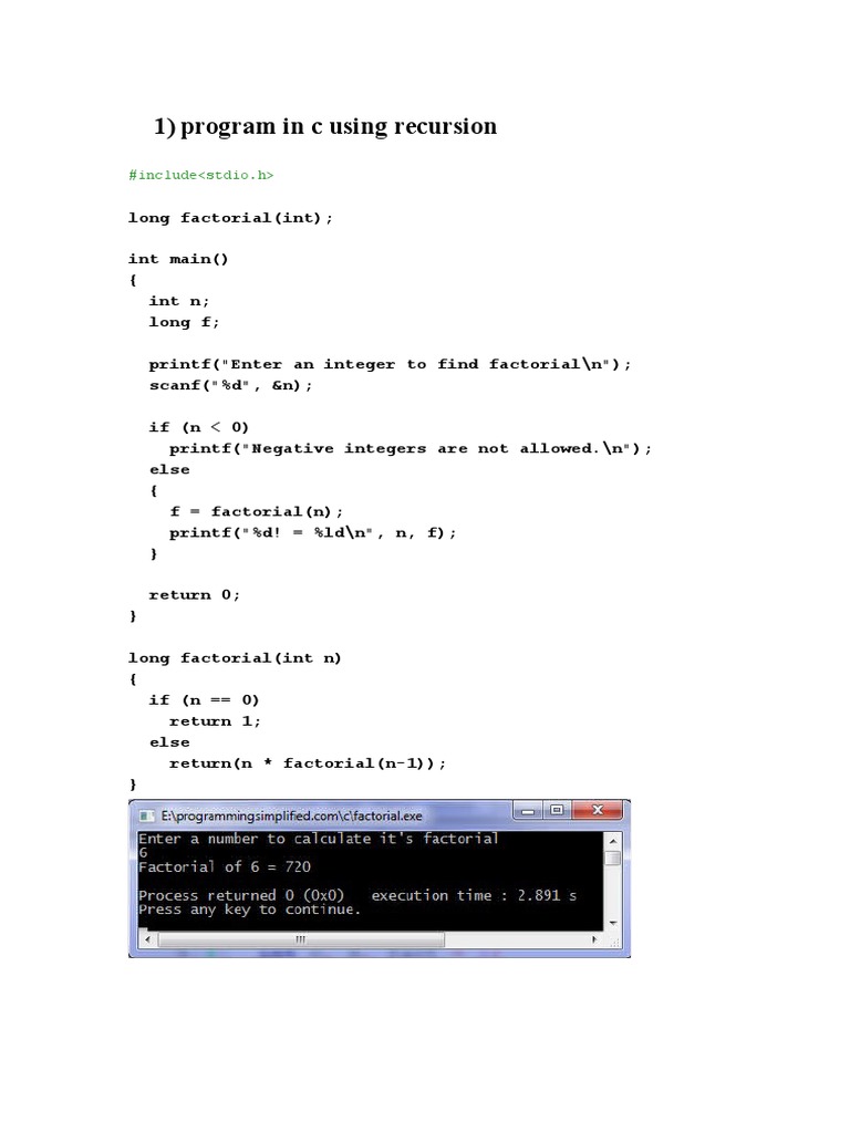 1) Program in C Using Recursion: #Include | PDF | Computer Programming | Software Development