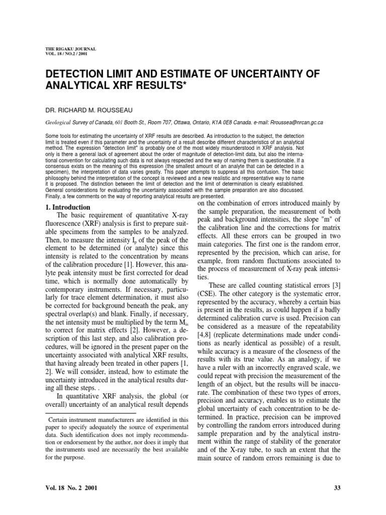 Xrf Detection Limits Pdf Detection Limit Accuracy And Precision