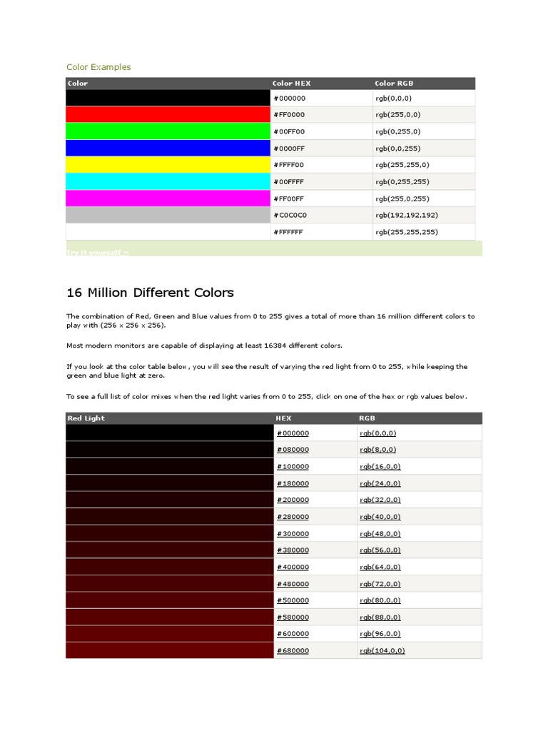 16 Million Different Colors: Color Examples