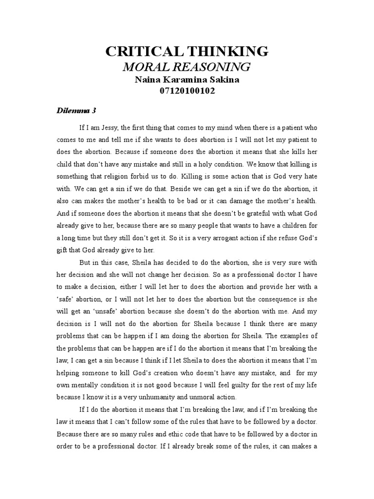 Critical Thinking: Moral Reasoning | PDF | Abortion | Applied Ethics
