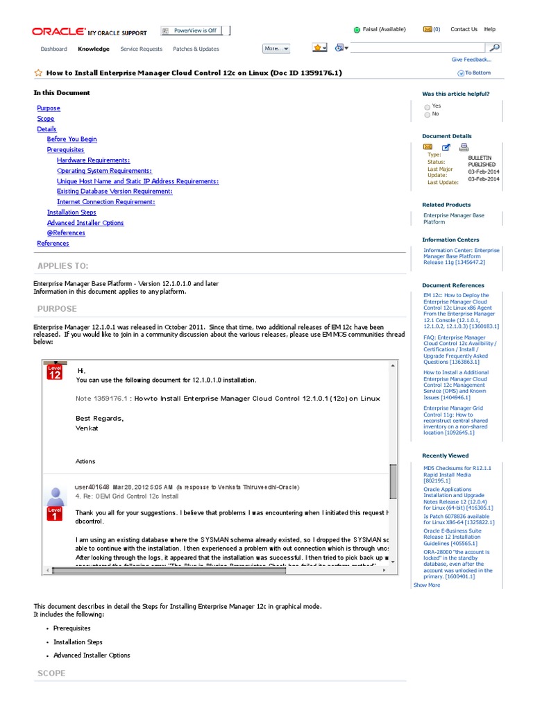 12c Grid Control Installation | PDF | Oracle Database | Operating System